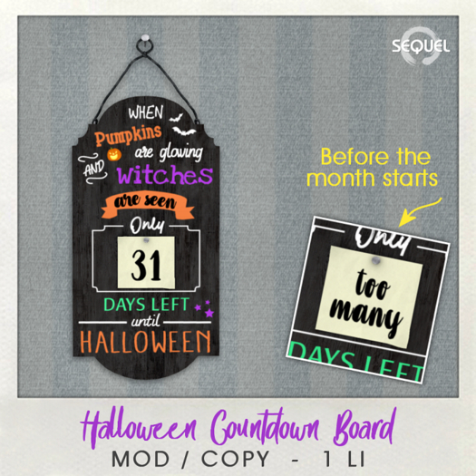 Second Life Marketplace - Sequel - Halloween Countdown Board - Halloween Decoration